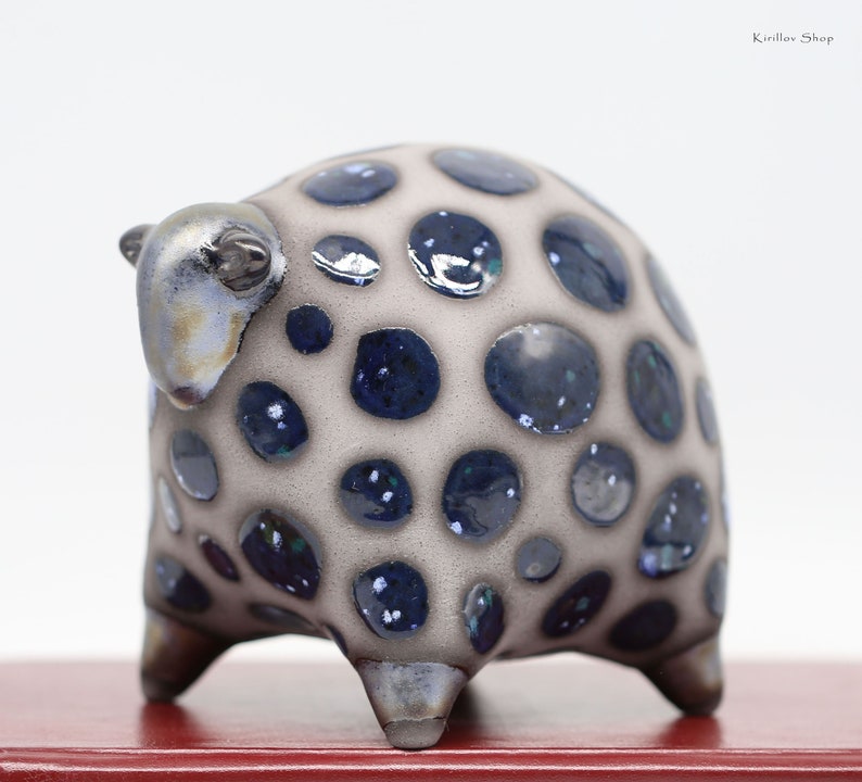 Sheep Sculpture Handmade Art Ceramic Blue Ram Modern Figurine Lamb ...