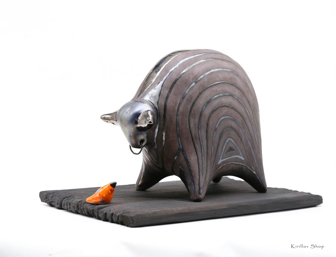 Ceramic Sculpture Bull, Black Bull Figurine, Handmade Art, Bull Decor ...