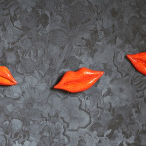 3D Wall Art LIPS Porcelain Ceramic Lips Wall Sculpture Set of 3 Red ...
