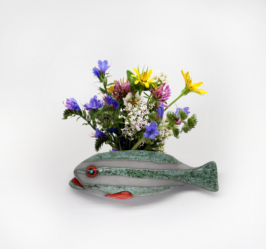 Handmade Ceramic Fish Wall Vase: Textured Glaze Home Decor - MADE TO ...