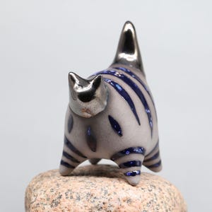 Ceramic Striped Cat Sculpture: Handmade Clay Art Figurine - MADE TO ...