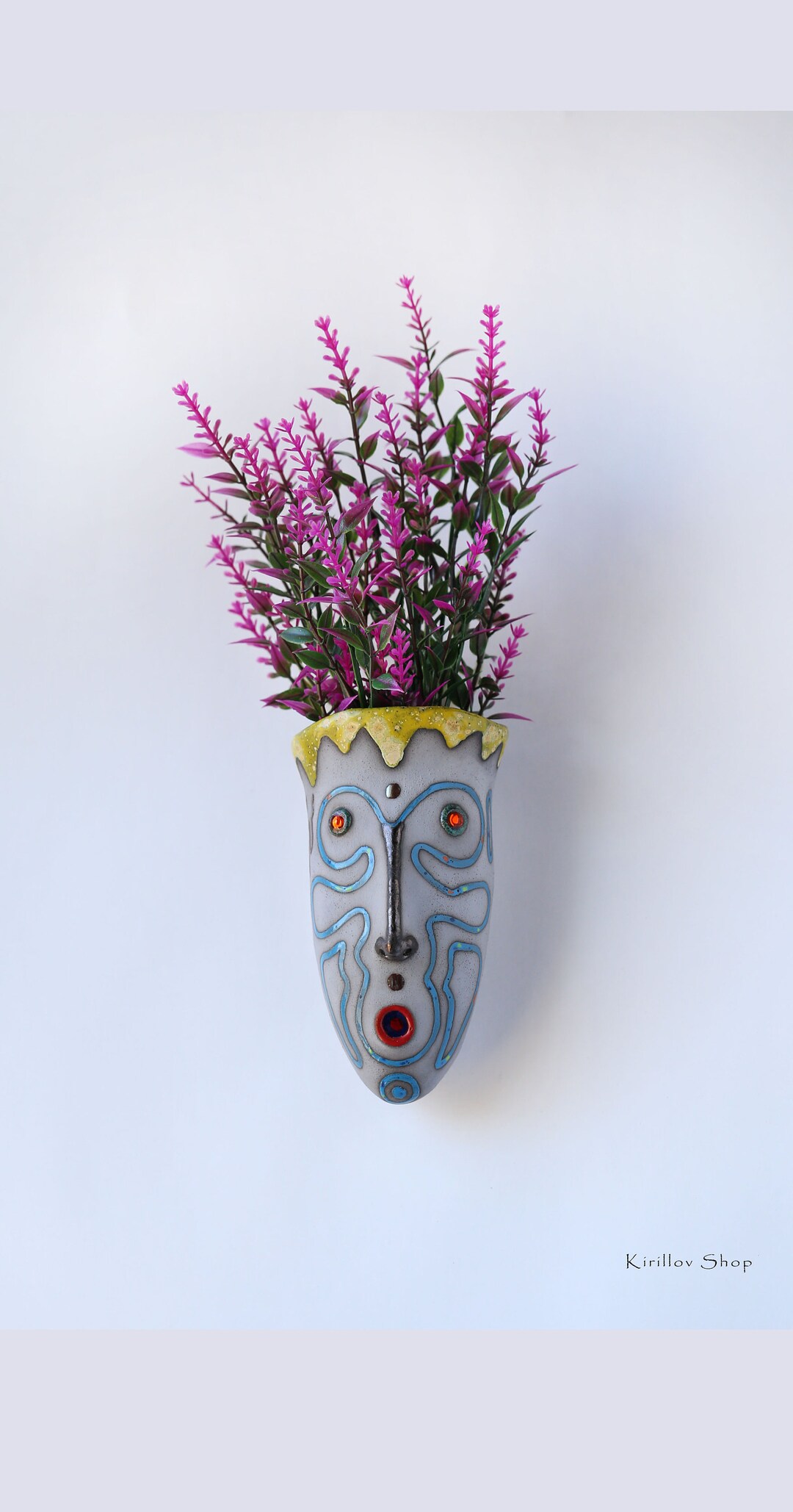Ceramic Wall Flower Face Vase, Small Face Planter, Head Hanging Wall ...