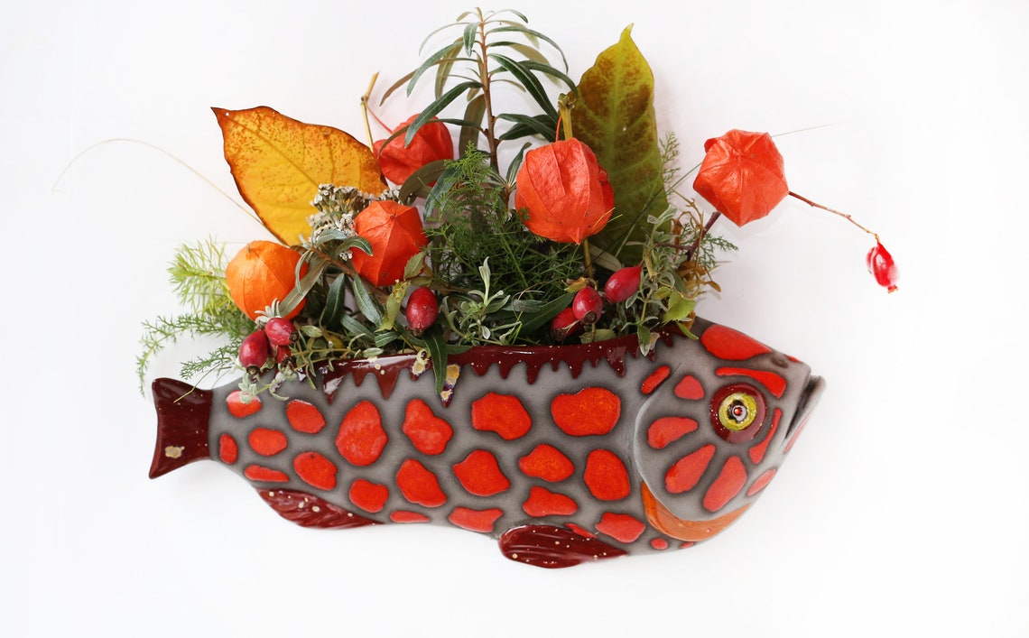 Ceramic wall vase for flower Fish wall decor Handmade Wall | Etsy