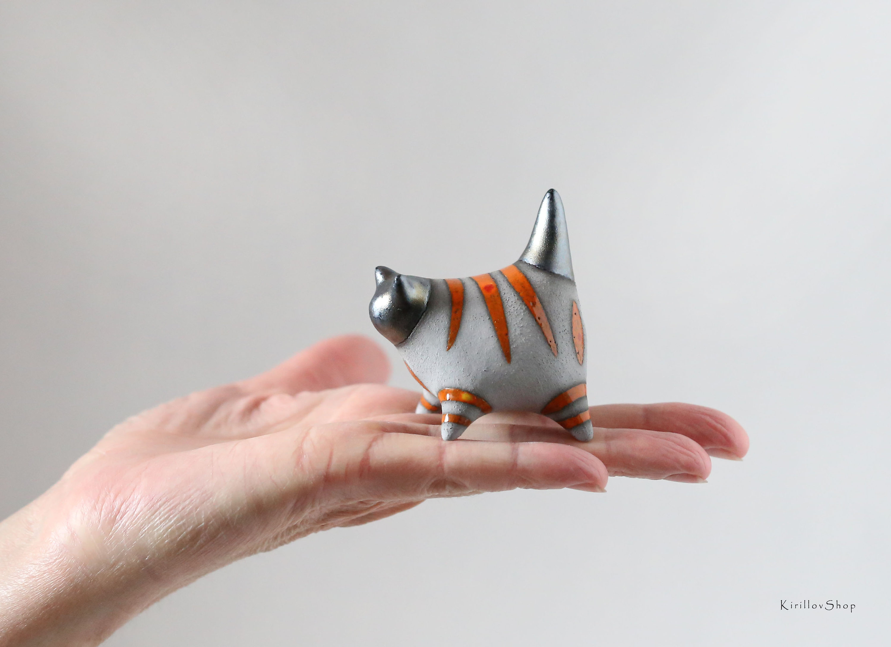 Handmade Ceramic Striped Cat Figurine: Collectible Kitten Sculpture ...