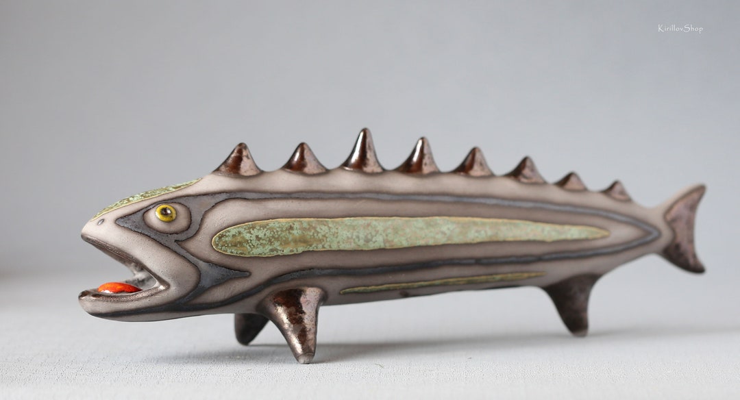 Fish Art Sculpture Ceramic Modern Figurine Table Decor Handmade Unique ...