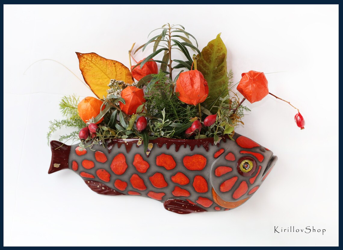 Ceramic wall vase for flower Fish wall decor Handmade Wall | Etsy