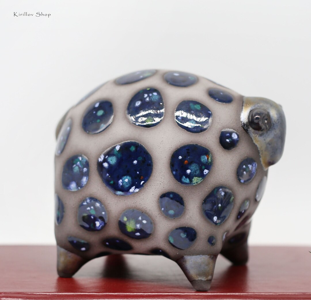 Sheep Sculpture Handmade Art Ceramic Blue Ram Modern Figurine Lamb ...