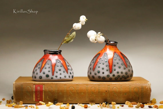 Miniature Vase Set of 2 Small Red Vase Home Decor Mini Vase | Etsy