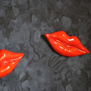 3D Wall Art LIPS Porcelain Ceramic Lips Wall Sculpture Set of 3 Red ...