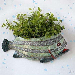 Handmade Ceramic Fish Wall Vase, Hanging Flower Vase, Unique Home Decor ...