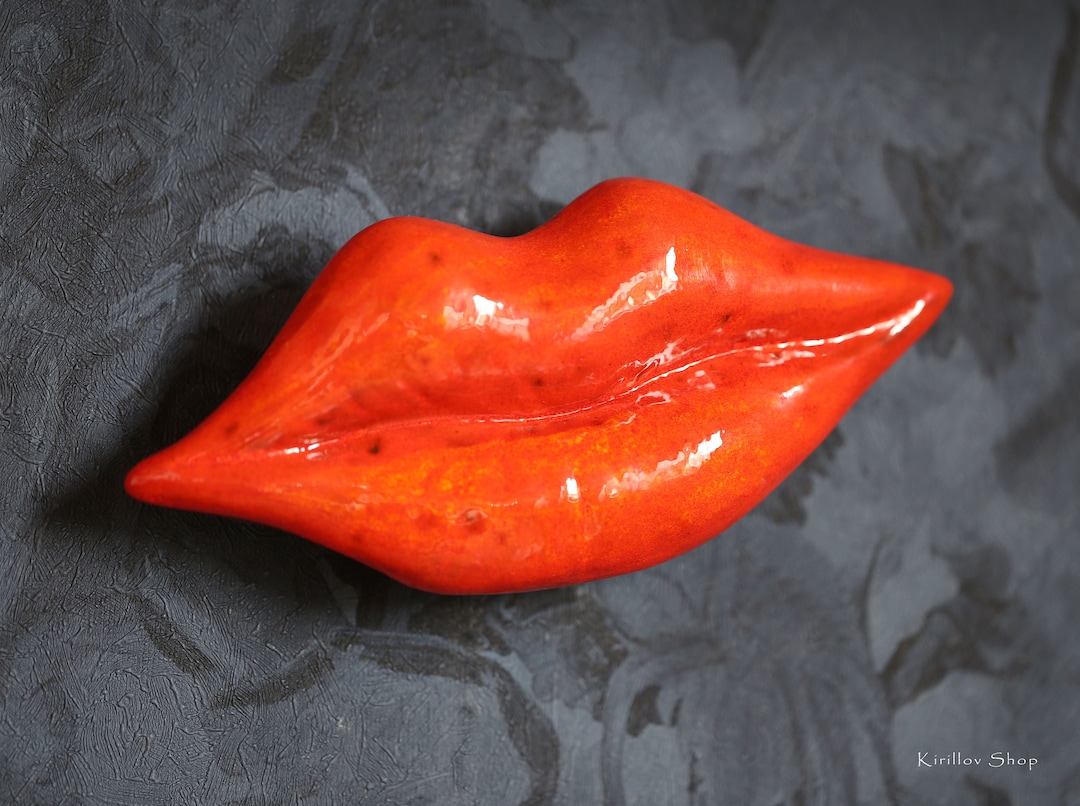 3D Wall Art LIPS Porcelain Ceramic Lips Wall Sculpture Set of 3 Red ...