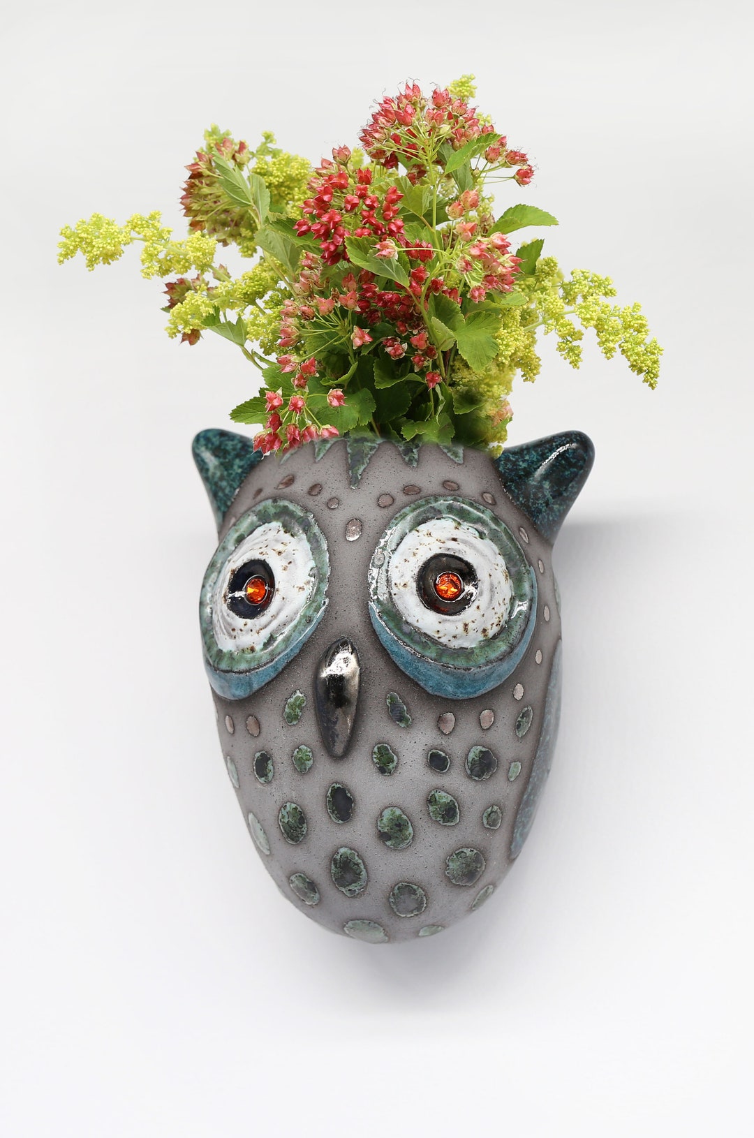 Ceramic Owl Wall Vase for Flowers, Handmade Owl Sculpture, Owl Decor ...