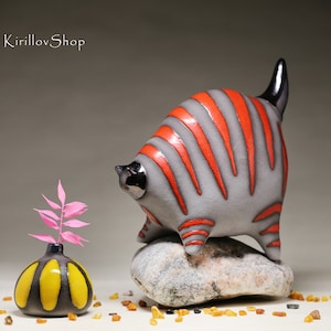 Ceramic Cat Sculpture, Modern Figurine for Home Decoration or as a Gift ...