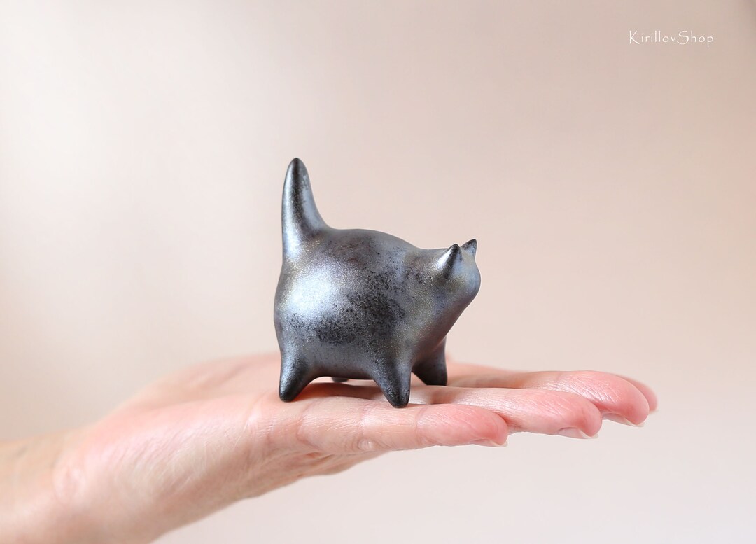 Small Black Cat, Ceramic Sculpture, Handmade Art, Cat for Table ...