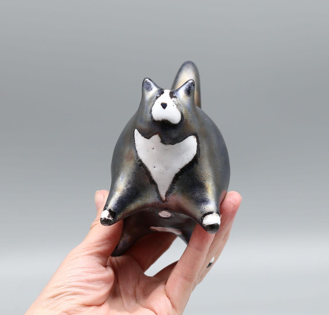 Handmade Black Clay Cat Sculpture: Modern Ceramic Figurine - MADE TO ...