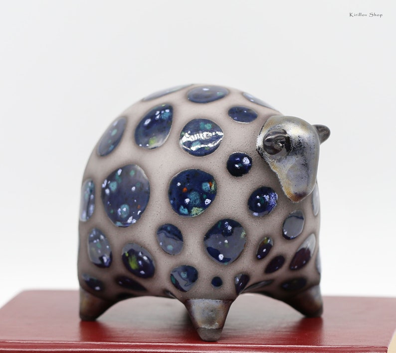 Sheep Sculpture Handmade Art Ceramic Blue Ram Modern Figurine Lamb ...