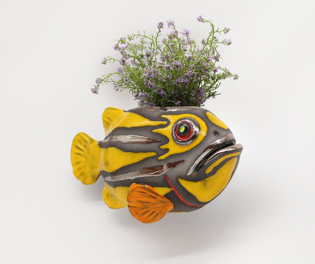 Ceramic Fish Wall Hanging Vase, Unique Handmade Vase, Wall Decor, Fish ...