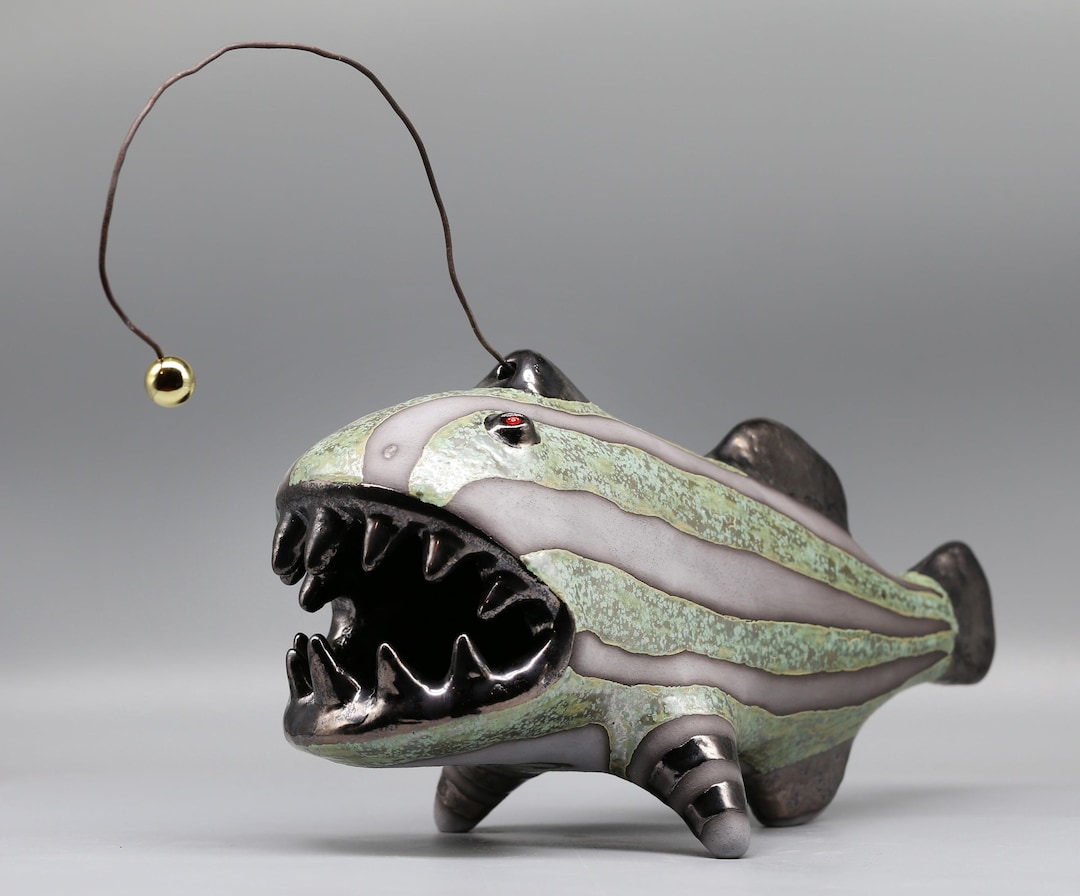 Ceramic Sculpture Sea Angler Fish, Original Unique Fish Figurine ...