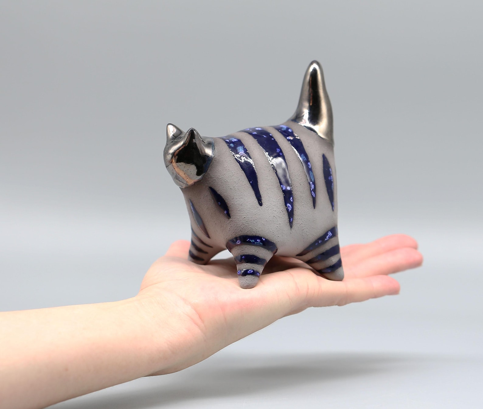 Ceramic Striped Cat Sculpture: Handmade Clay Art Figurine - MADE TO ...