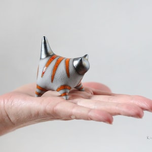 Handmade Ceramic Striped Cat Figurine: Collectible Kitten Sculpture ...