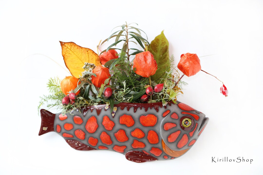 Ceramic Wall Vase for Flower Fish Wall Decor Handmade Wall Mountable ...