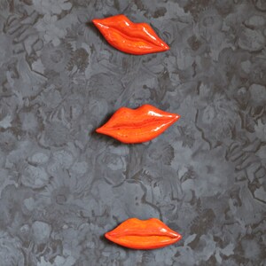 3D Wall Art LIPS Porcelain Ceramic Lips Wall Sculpture Set of 3 Red ...