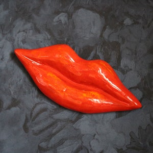 3D Wall Art LIPS Porcelain Ceramic Lips Wall Sculpture Set of 3 Red ...
