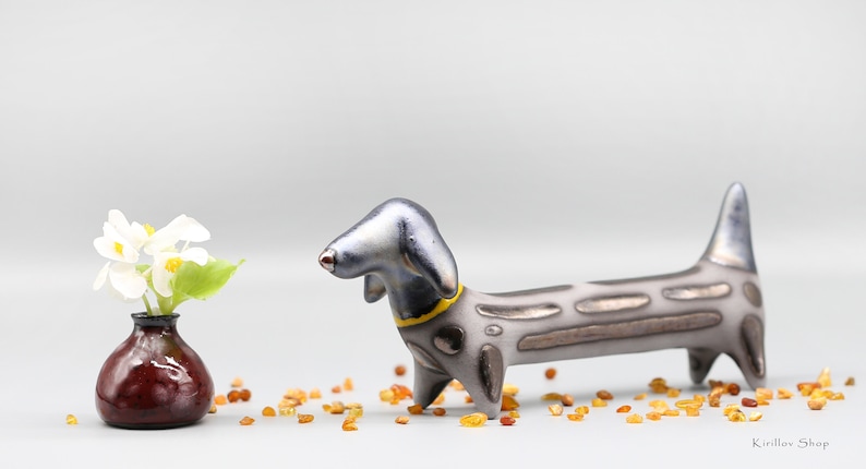 Ceramic Figurine Dog, Black Dog Dachshund Sculpture, Table Decoration ...
