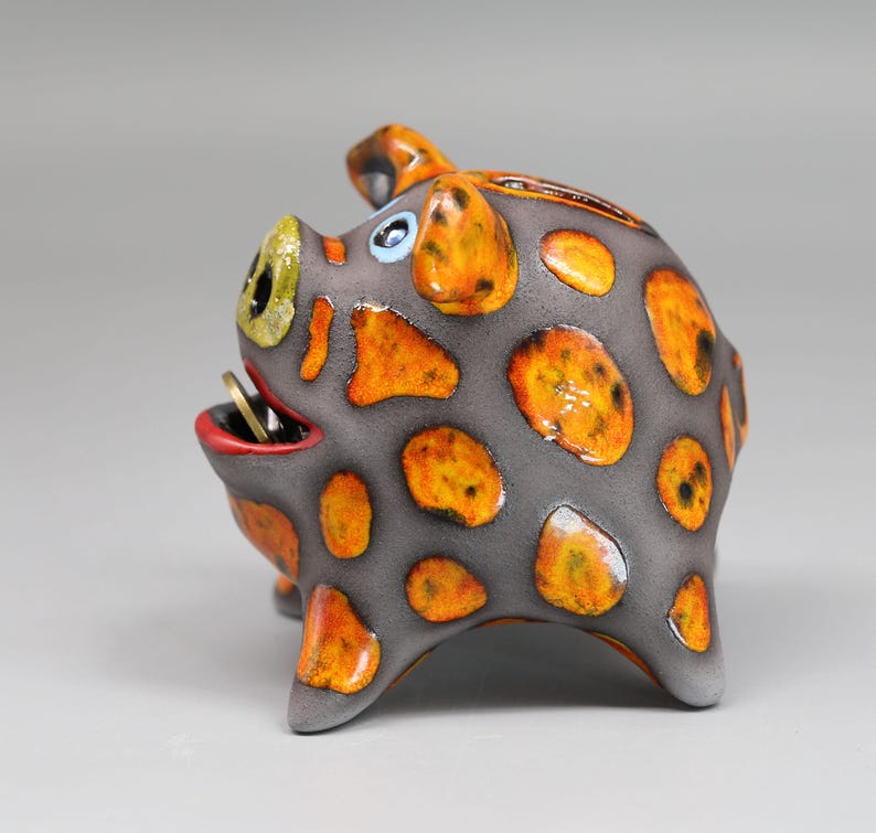 Custom Handmade Ceramic Piggy Bank – Spotted Clay Pig Sculpture - MADE ...