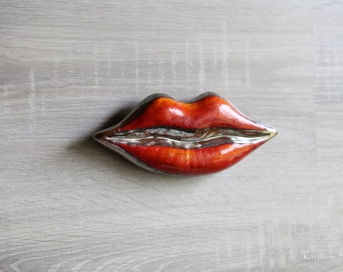Original Art Ceramic Red LIPS 3D Ceramic Lips Wall Sculpture Original ...