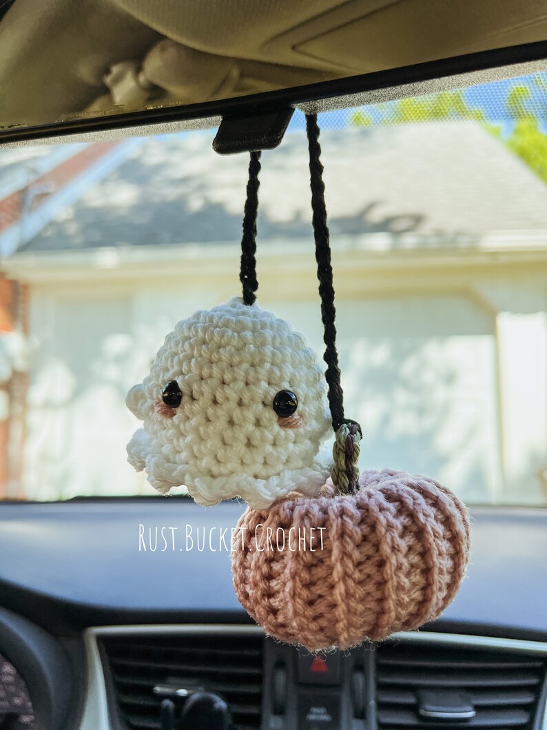 Crochet Pink Pumpkin/ghost Rear View Mirror Decor Accessory, Crochet ...