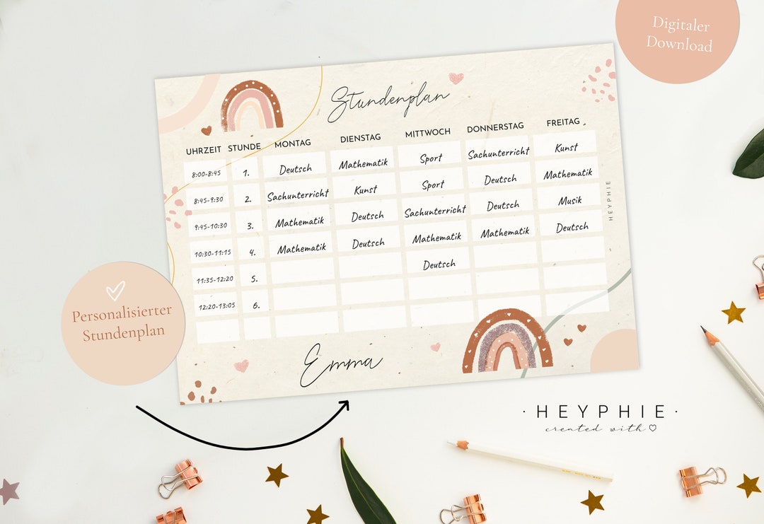 Personalized Timetable / Girls Timetable / Printable Timetable ...