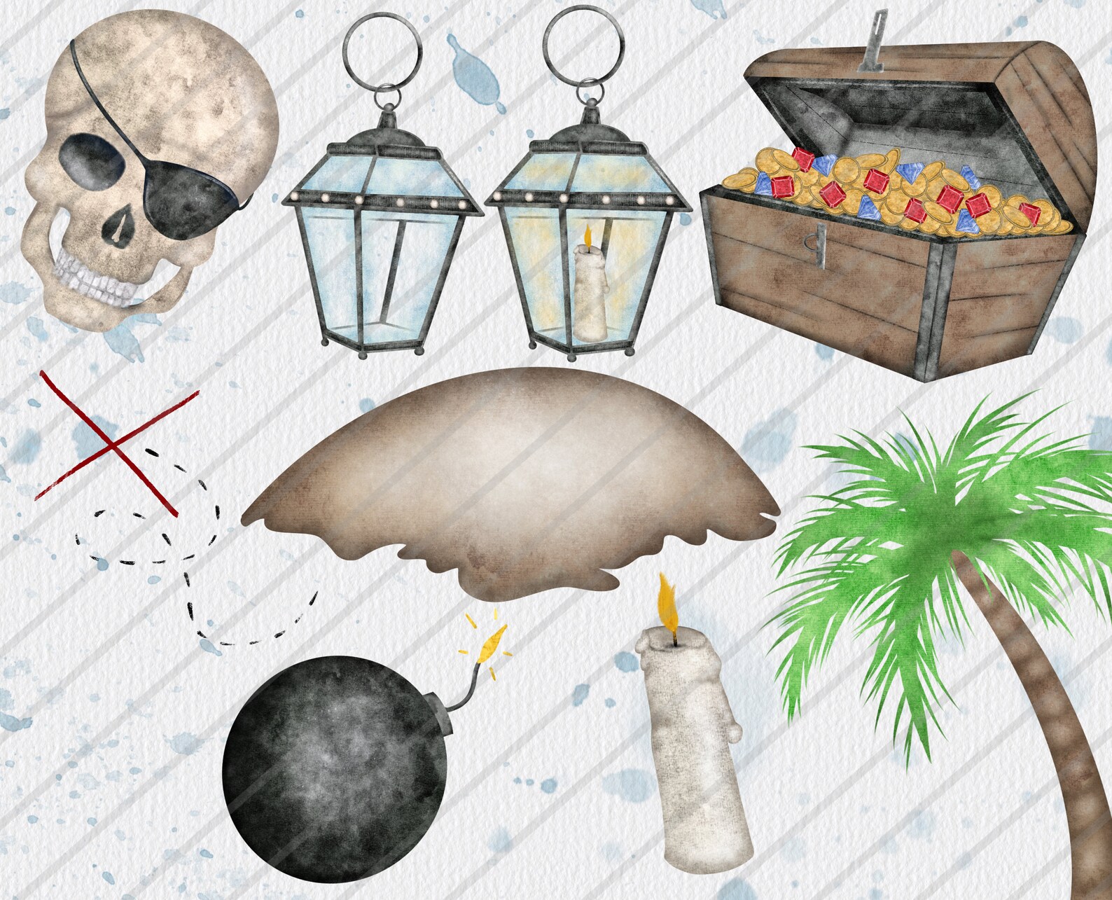 Watercolor Pirate Clipart, Hand-drawn Adventure Graphics (digital ...