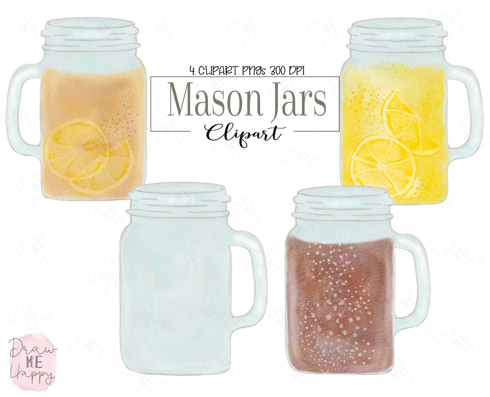 Mason Jar Clipart, Watercolor Mason Jar Clipart, Wedding Clipart ...