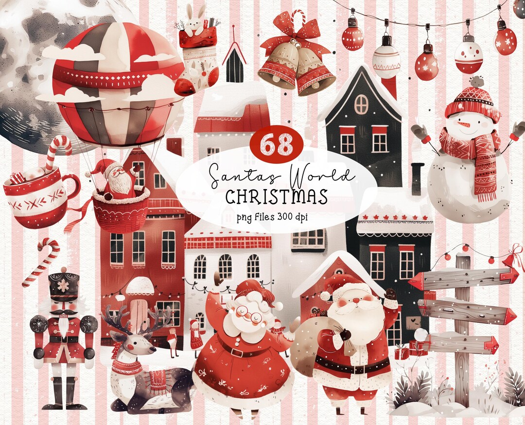 Santas World Clipart, Santa Clipart, Christmas Clipart, Watercolor ...
