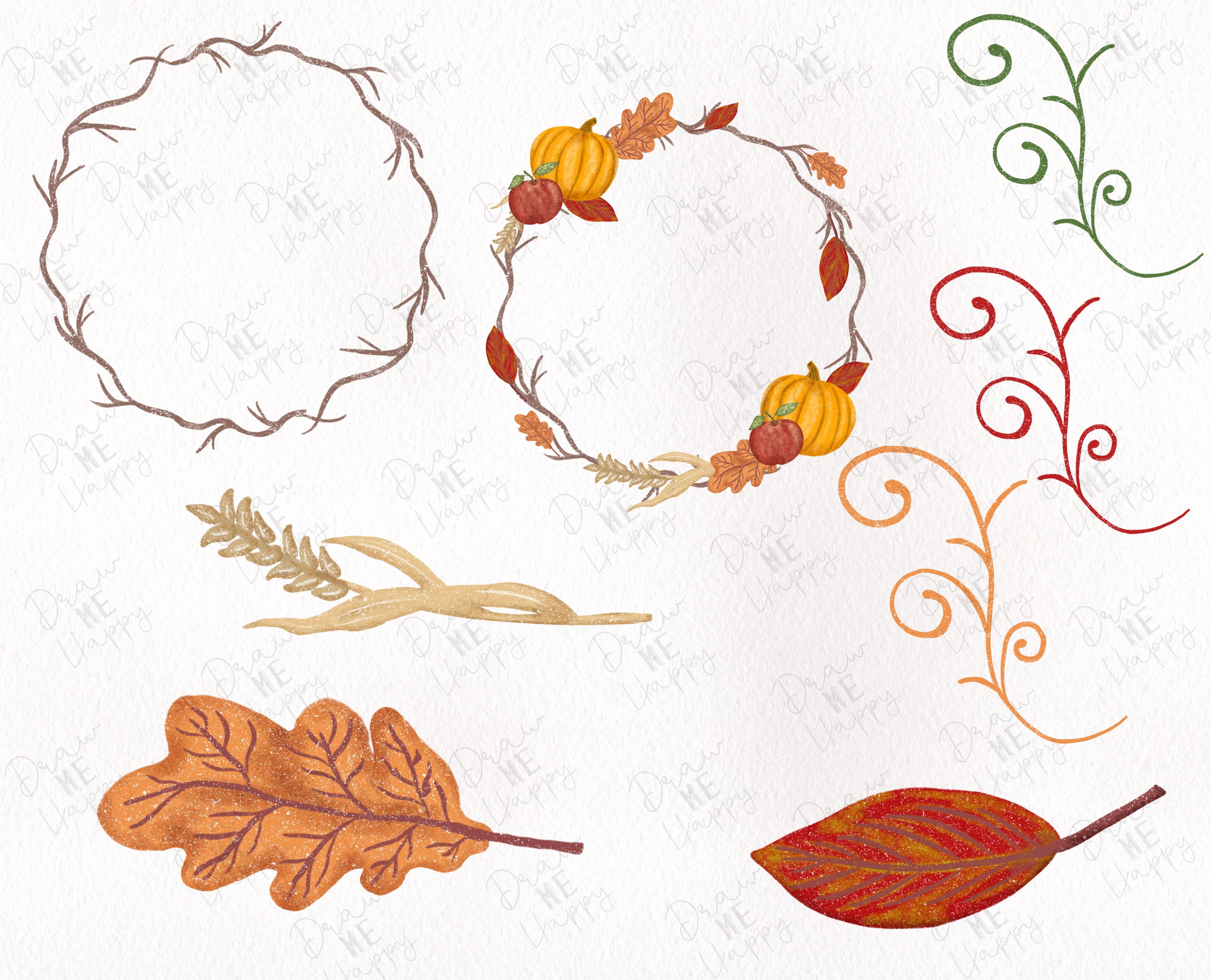 Fall Clipart, Autumn Clipart, Fall Harvest, Fall Wreath, Pumpkin Wreath ...
