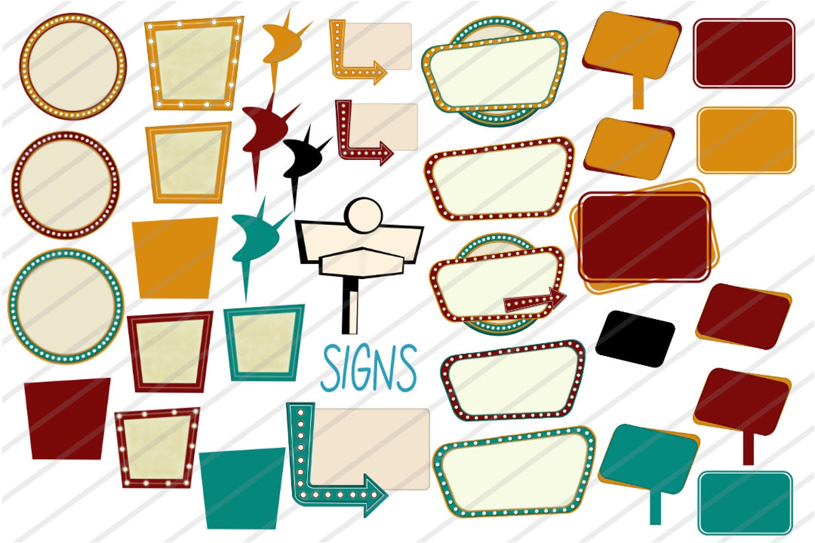 Retro Design Elements Retro Sign Clipart Retro Clipart - Etsy