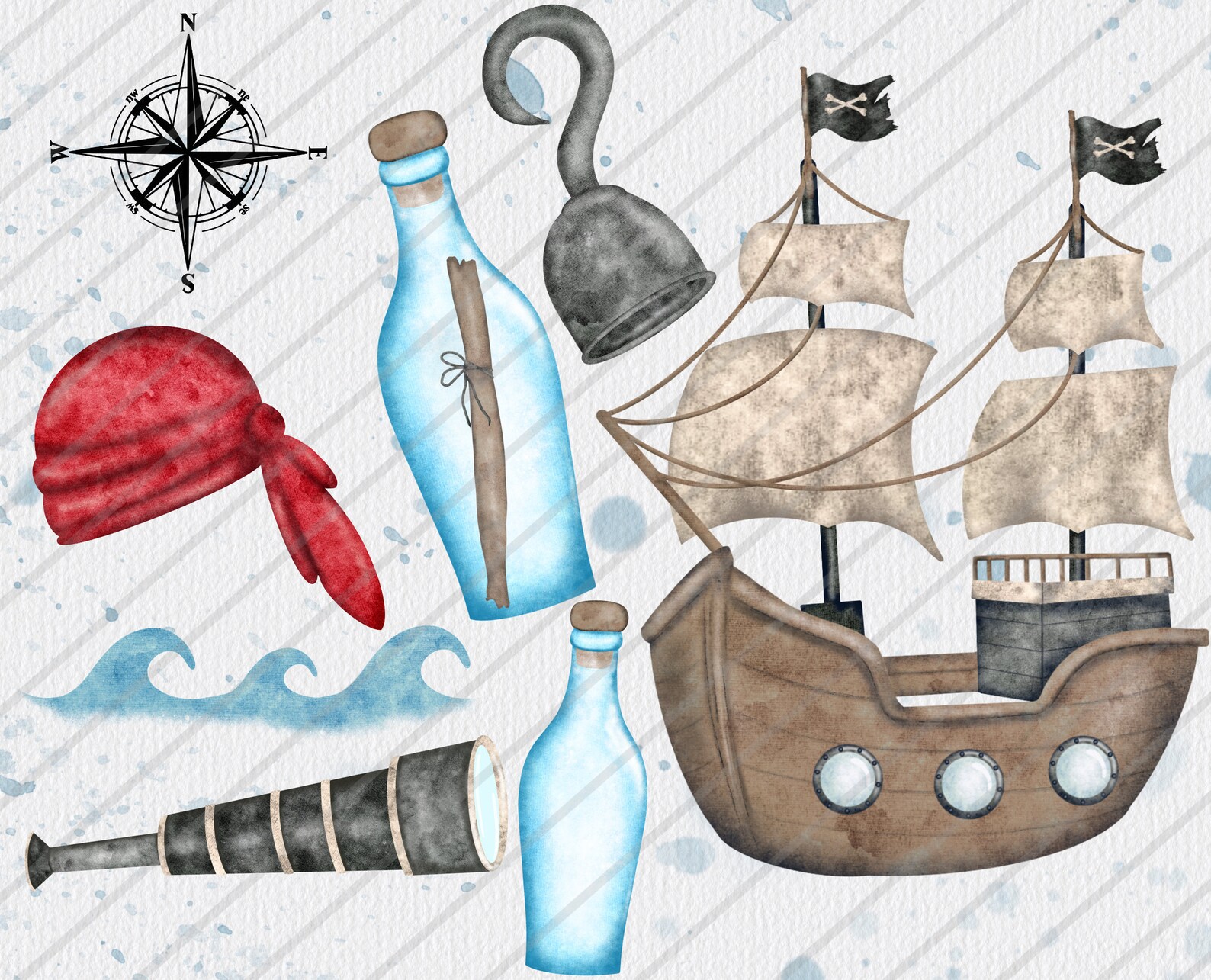 Pirate Clipart Watercolor Pirates Pirate Ship Clipart - Etsy
