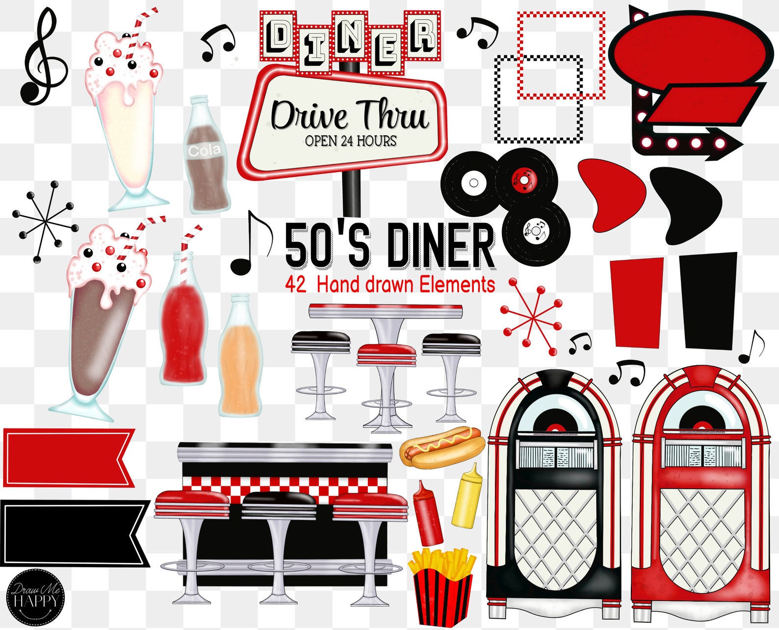 Retro Diner Clipart, 's Diner Clipart, Drive in Clipart, 50's Clipart ...