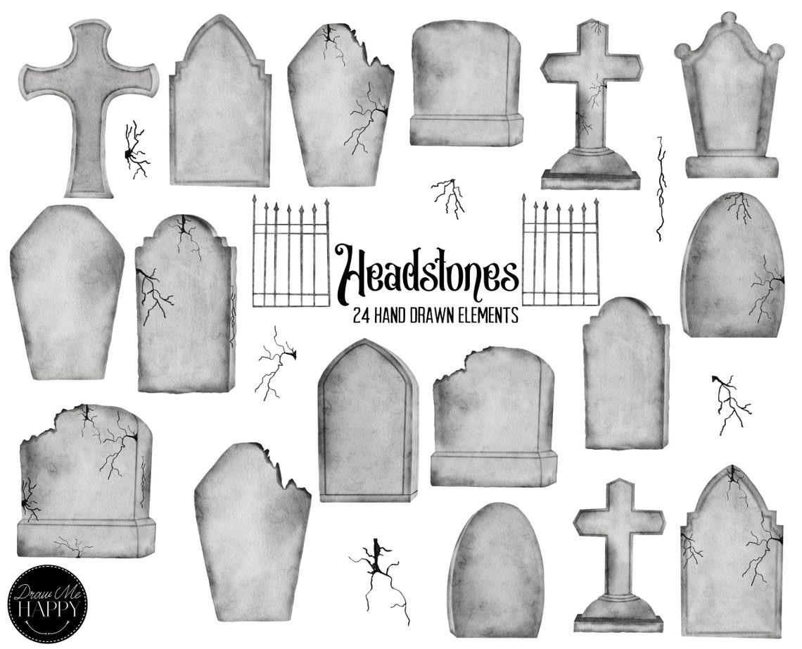 Watercolor Gravestone Clipart, Cemetery Fence (digital Download) - Etsy