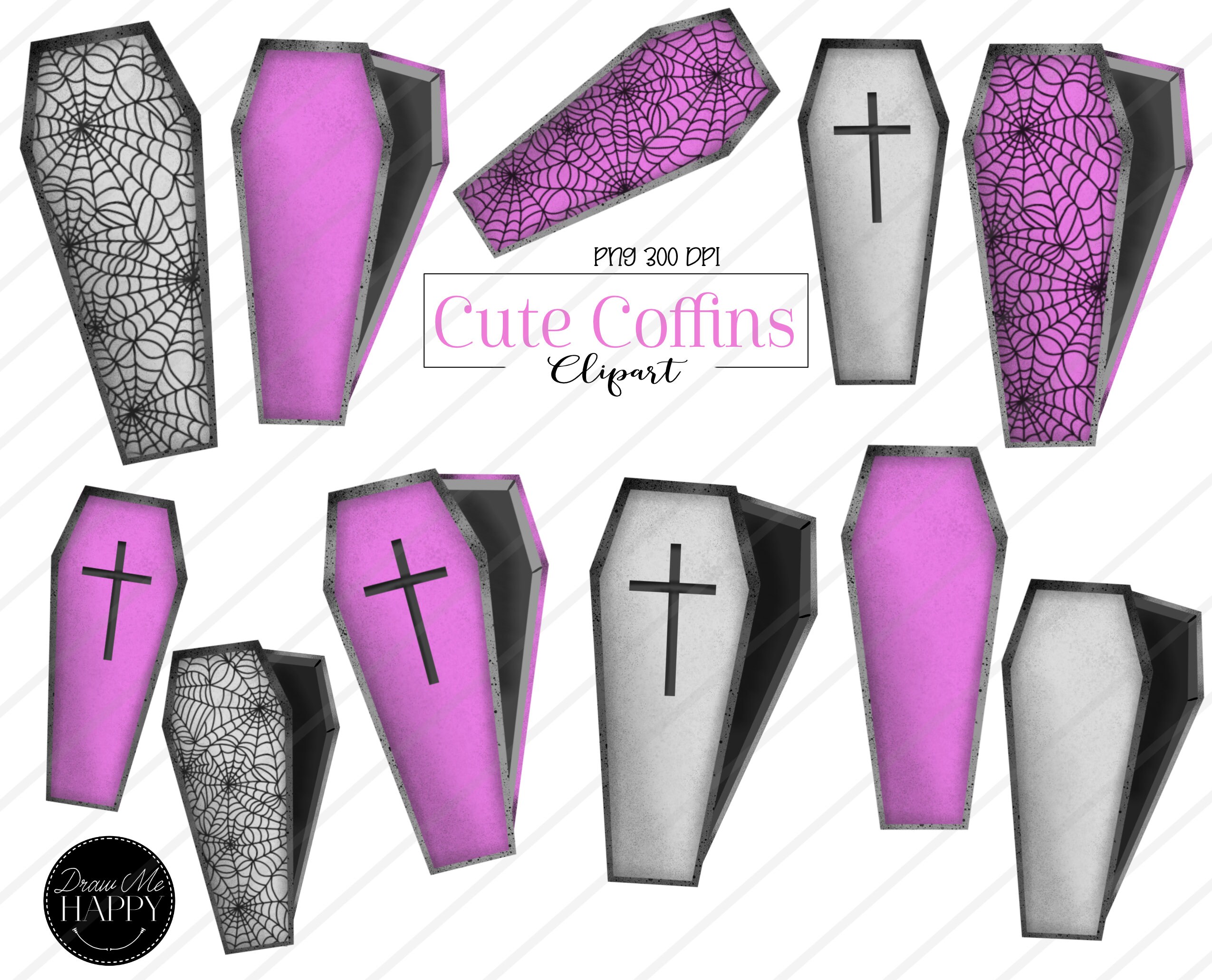Coffin Clipart, Cute Coffin, Halloween Clipart, Pink Coffin, Cute ...