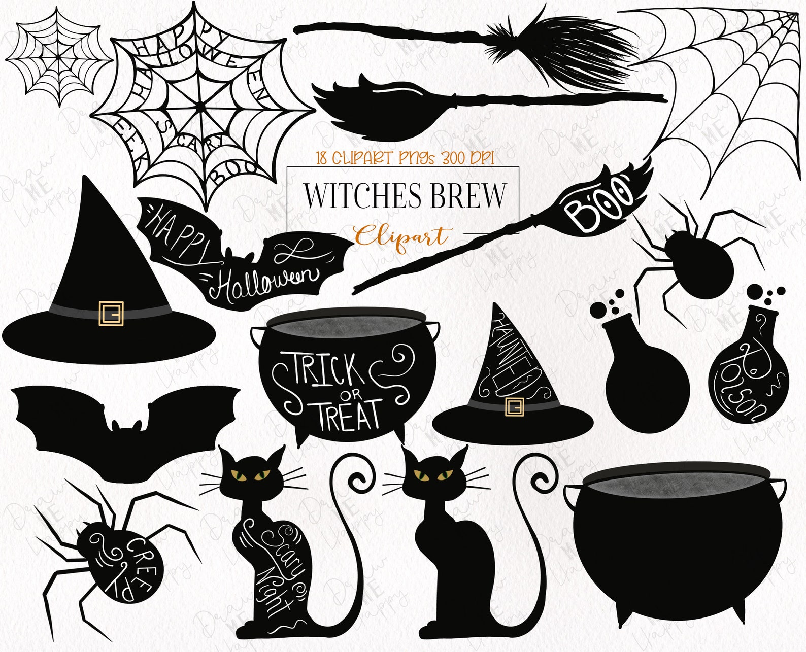 Witch Broom Png, Halloween Clipart, Witch Hat Clipart, Bat Clipart ...