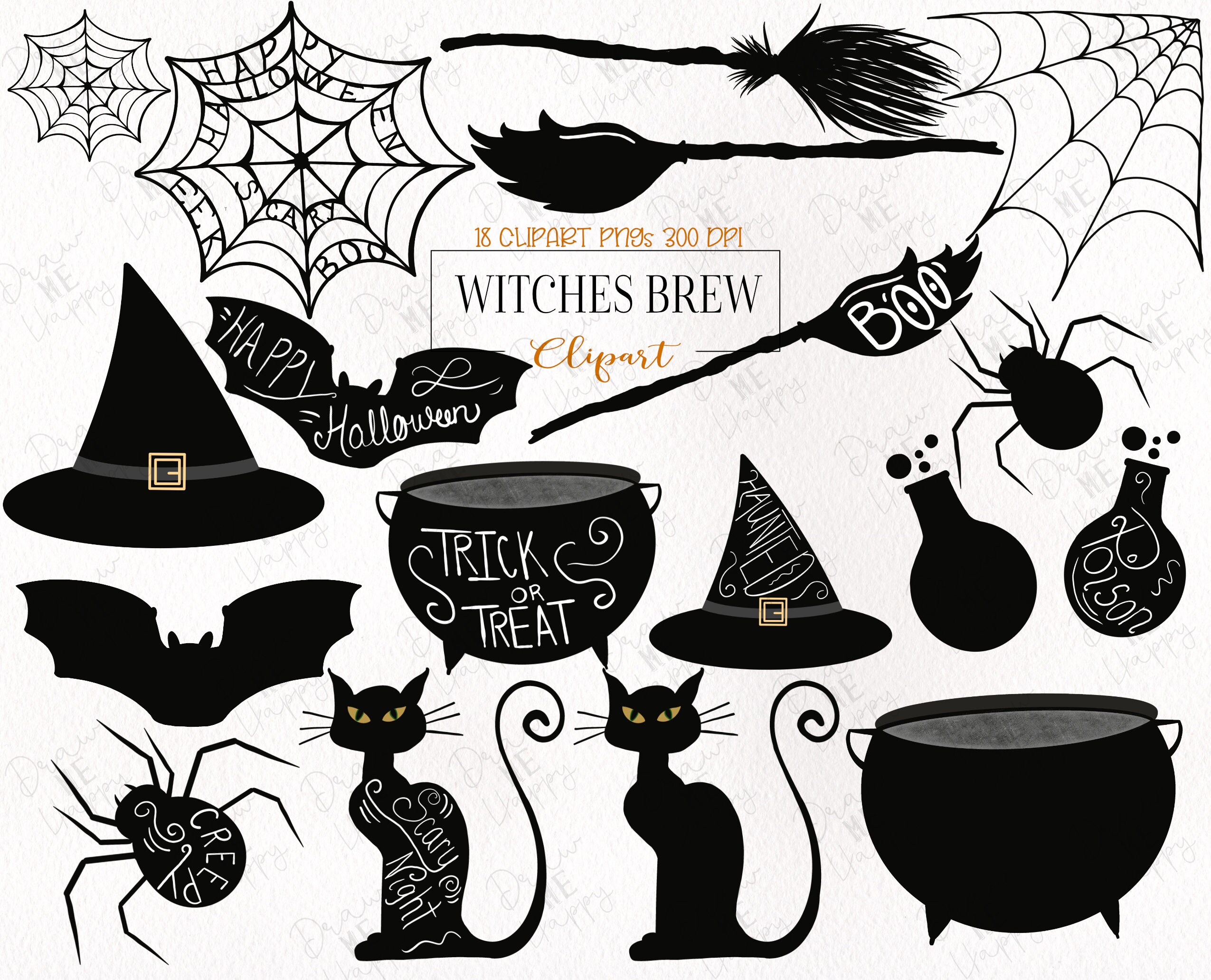 Witch Broom Png, Halloween Clipart, Witch Hat Clipart, Bat Clipart ...