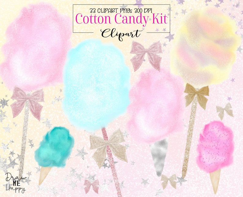 Cotton Candy Clipart, Candy Clipart, Rainbow Digital Paper, Sweets ...