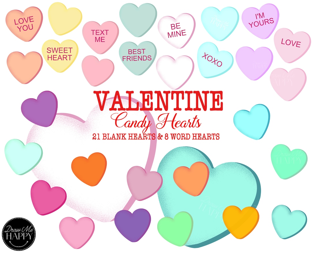 Conversation Hearts Clipart, Valentine Candy Heart, Heart Candies ...