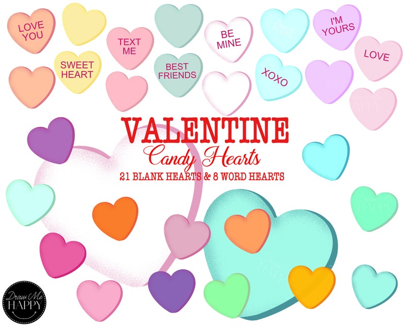 Hand-drawn Valentine Candy Hearts Clipart (PNG Files) - Etsy