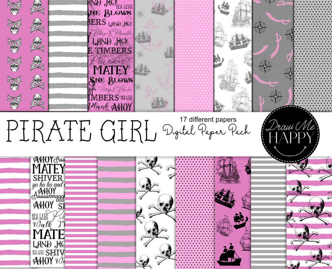 Pirate Digital Paper, Girl Pirate Party, Girl Prints, Pirate Digital ...