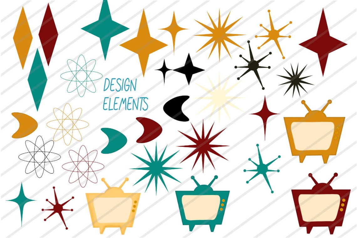 Retro Design Elements Retro Sign Clipart Retro Clipart - Etsy
