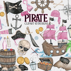 Girl Pirate Clipart, Watercolor Pirates, Pirate Ship Clipart, Pirate ...