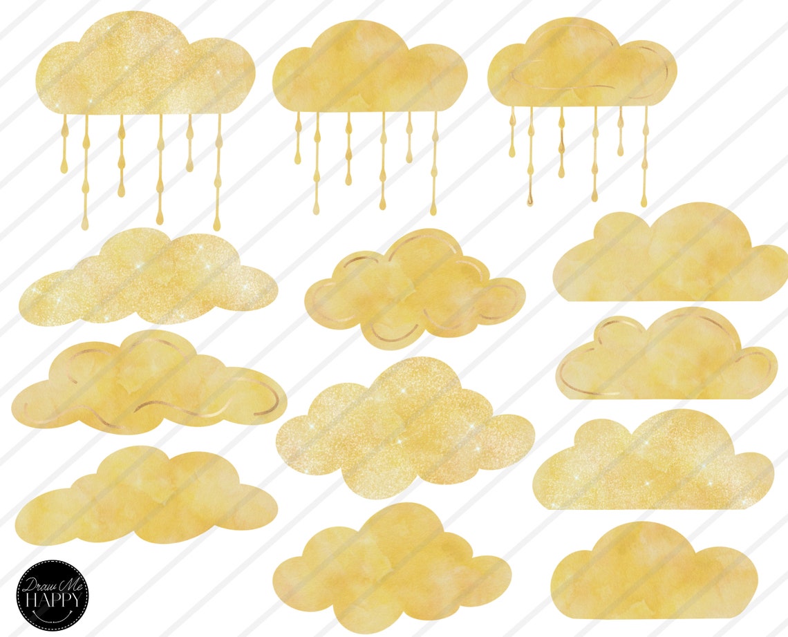 Watercolor Clouds Clipart Watercolor Rainbow Clipart Sky | Etsy